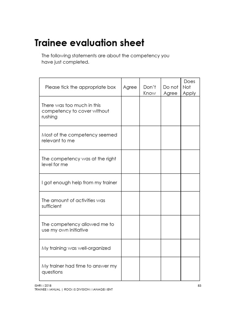Trainee Evaluation Sheet | PDF