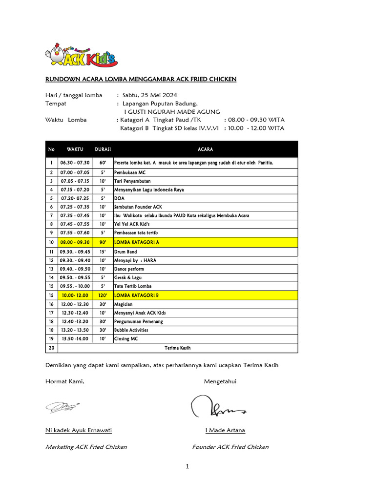 Rundown Lomba Menggambar Ack Kid's | PDF