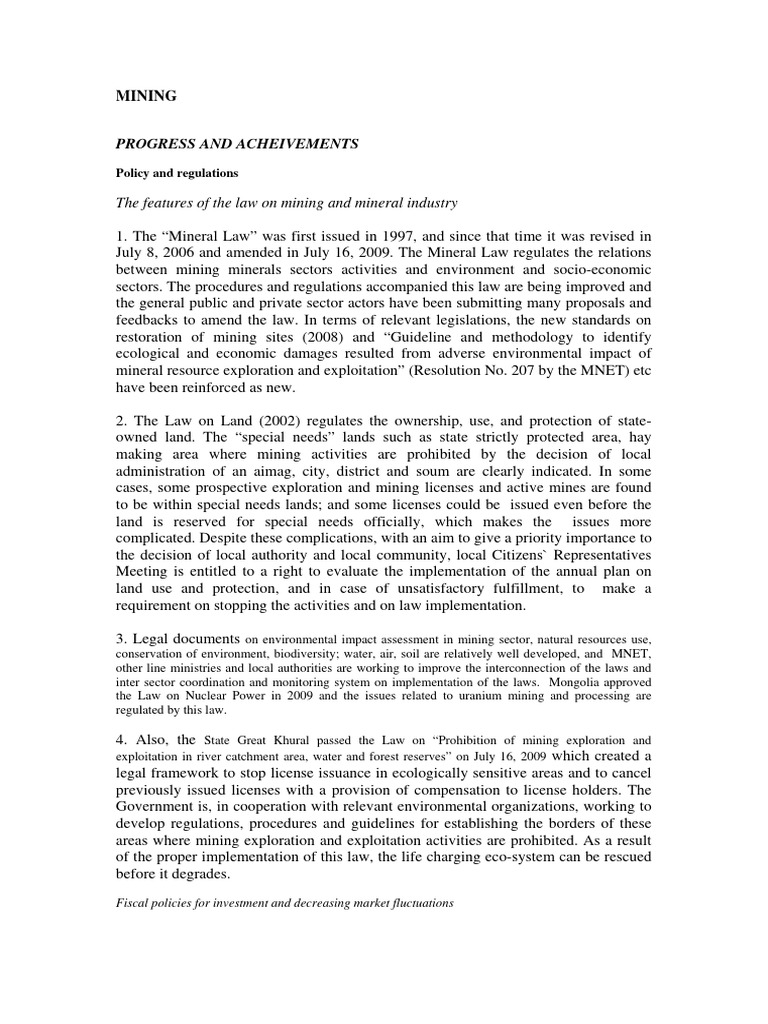 Mining Progress and Achievement | PDF | Mining | Environmental Impact ...