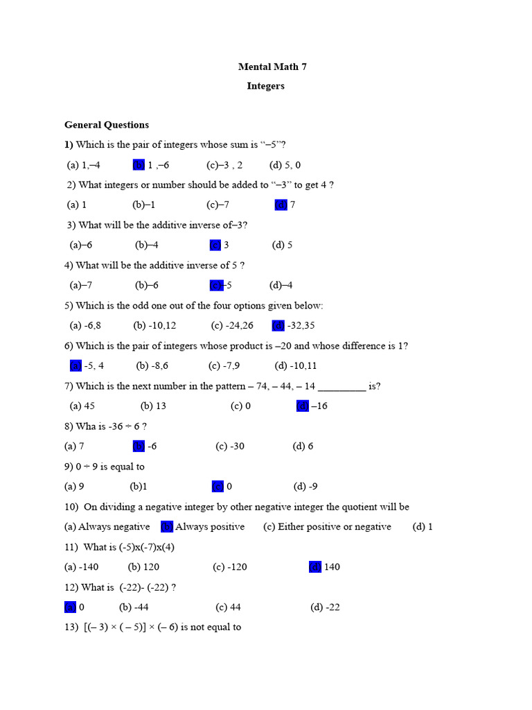 Integers | PDF | Integer | Elementary Mathematics