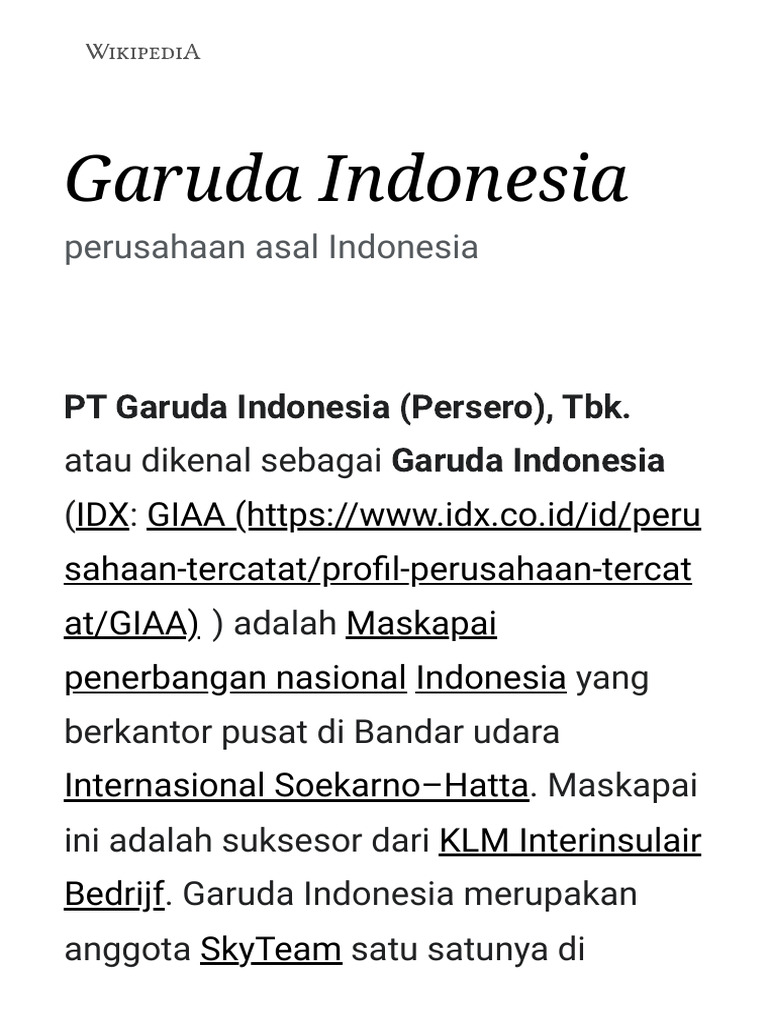 Garuda Indonesia - Wikipedia Bahasa Indonesia, Ensiklopedia Bebas | PDF