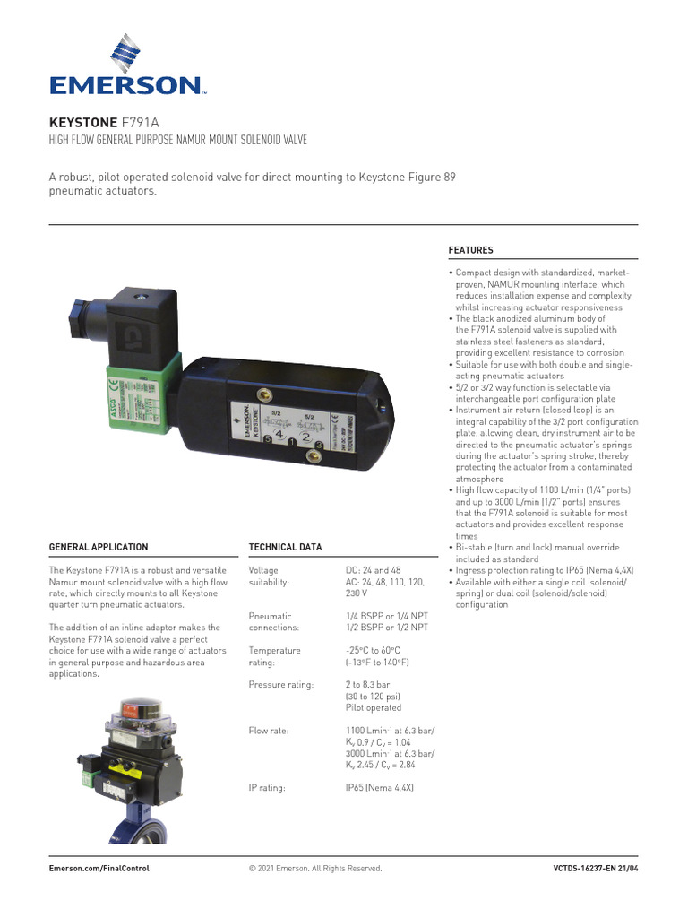 SOV EMERSON Keystone F791A Datasheet | PDF | Electrical Connector | Pipe (Fluid Conveyance)