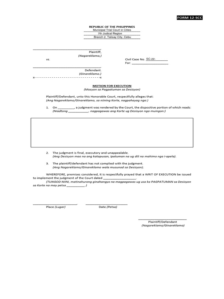 Motion of Execution | Download Free PDF | Lawsuit | Civil Law (Common Law)