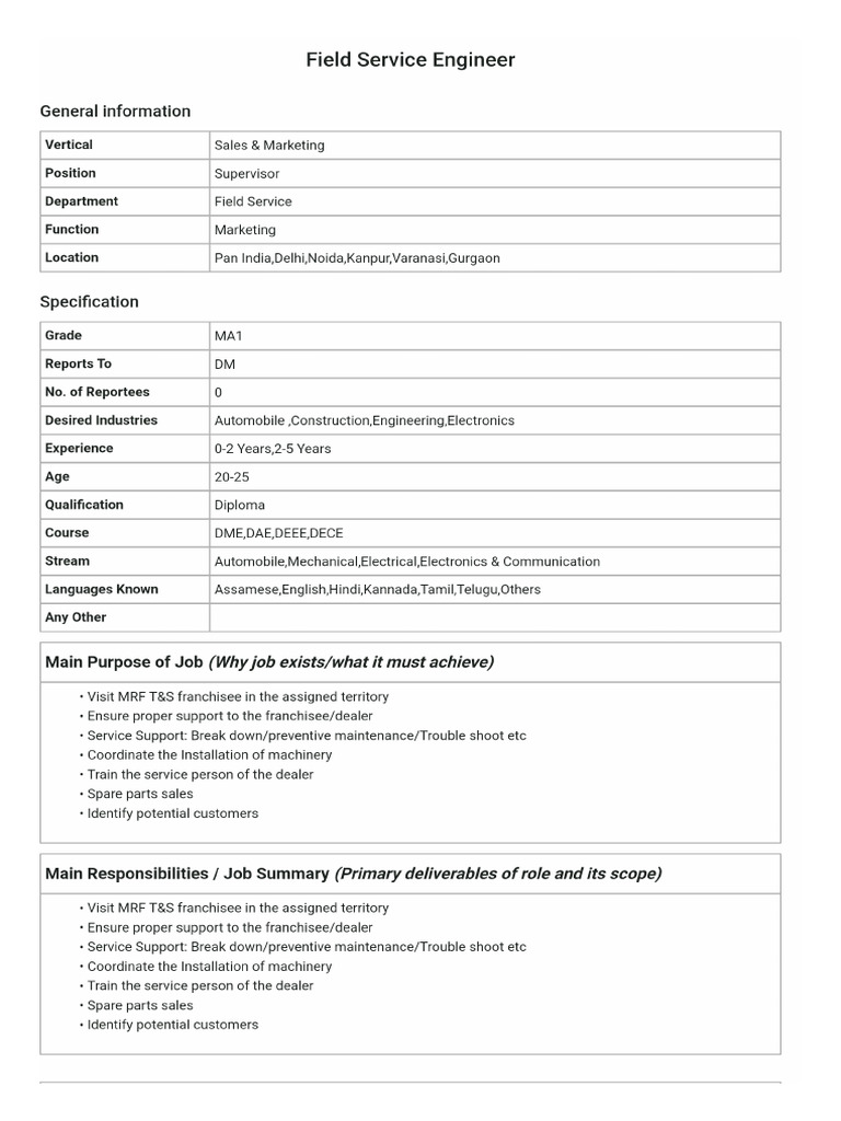 Field Service Engineer | PDF
