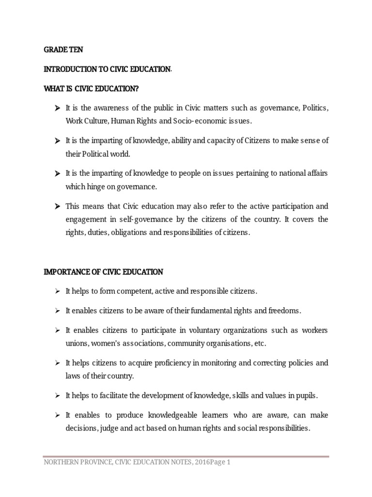 Civic Education Notes 10-12 (0) (1) - VVVVVVV | PDF