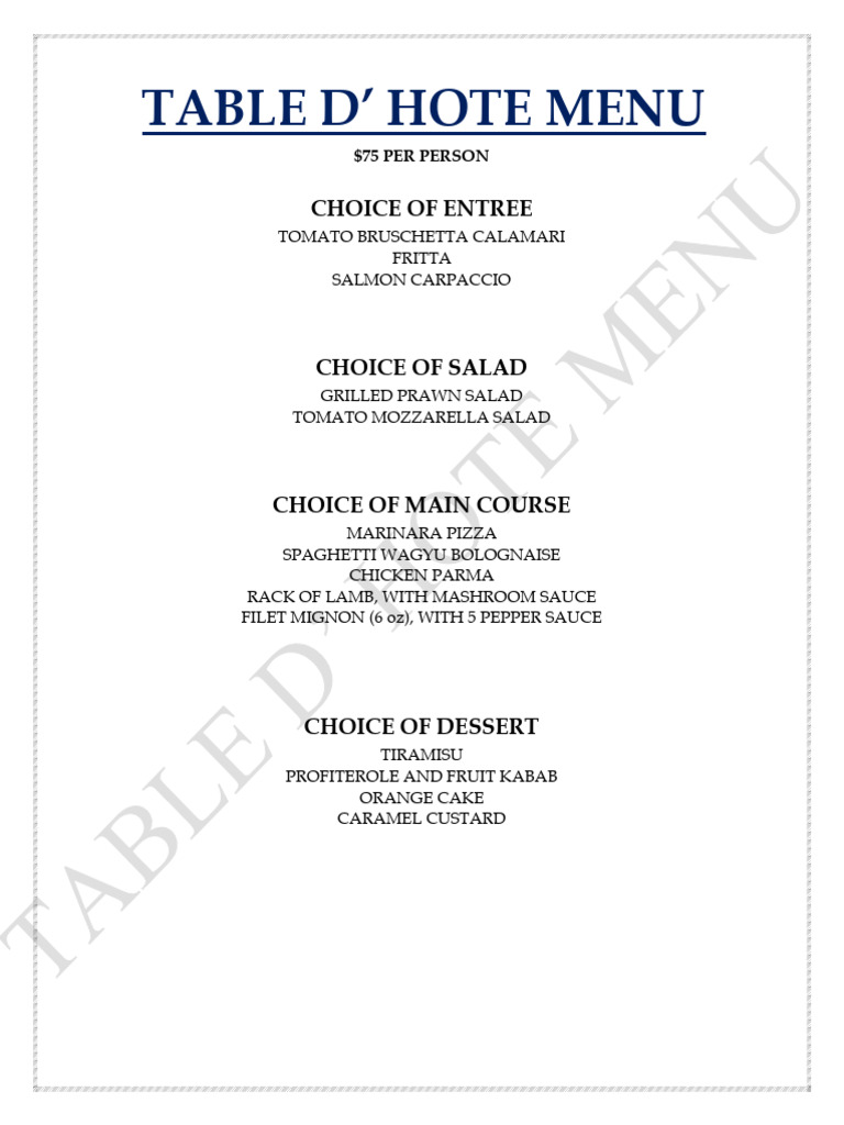 Table D' Hote Menu | PDF