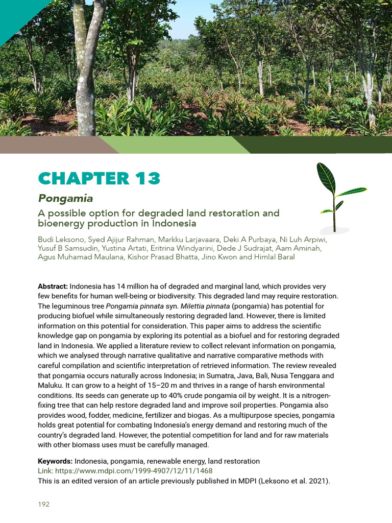Pongamia For Land Restoration | PDF | Biodiesel | Biofuel