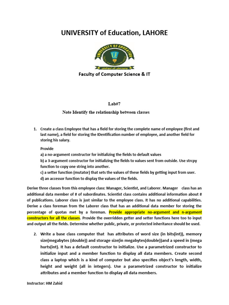 Lab#7 | PDF | Class (Computer Programming) | Constructor (Object Oriented Programming)