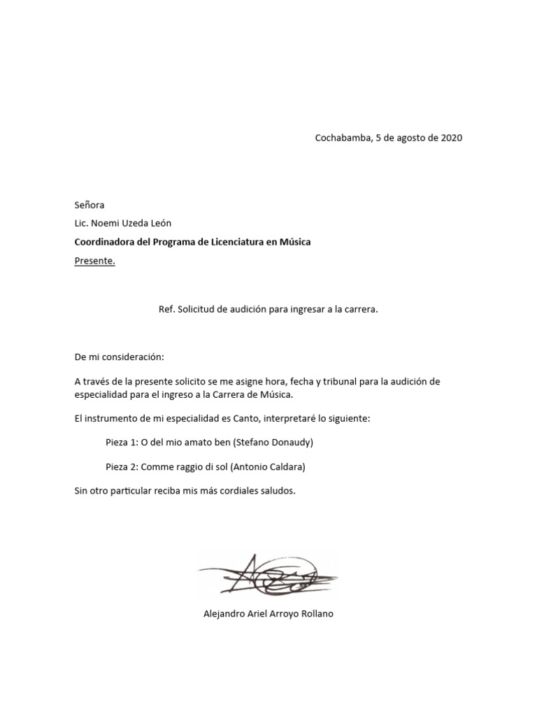 Carta Modelo para Audición I 2020 | PDF | Arte