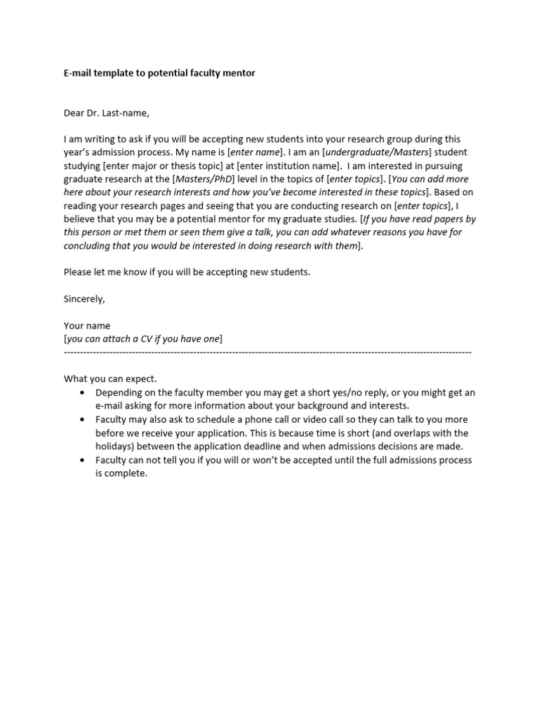 Email Template for Faculty Mentorship Inquiry | PDF