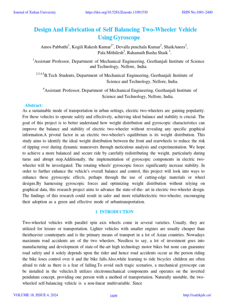Design And Fabrication of Self Balancing Two-Wheeler Vehicle | Download Free PDF | Rotation ...