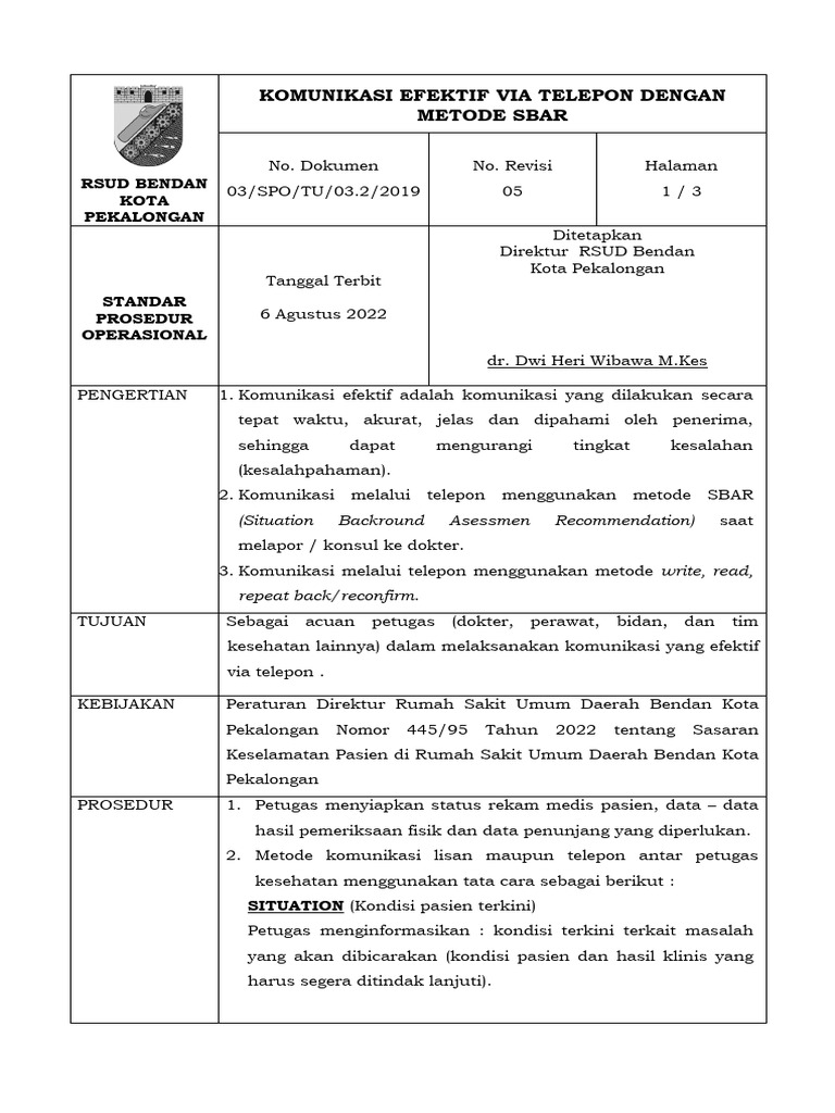Spo Komunikasi Efektif Via Telepon Dengan Metode Sbar Rev | PDF
