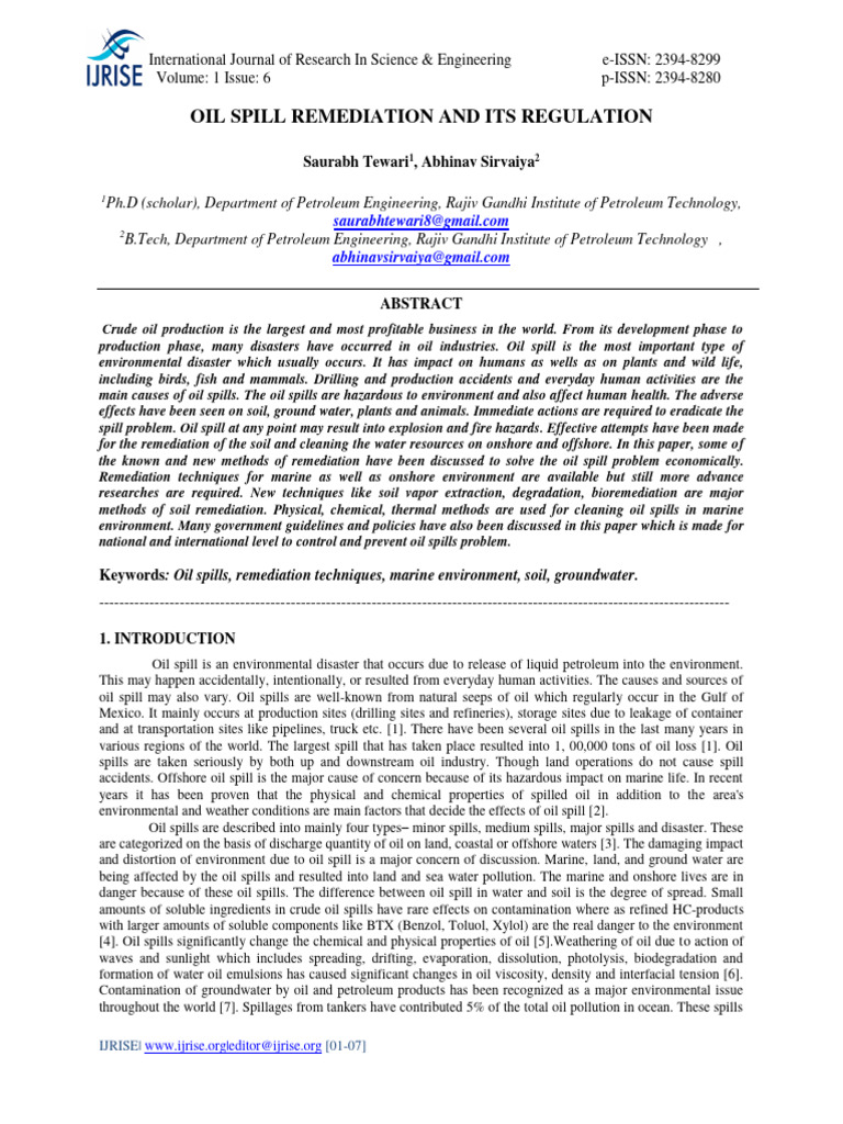 Oil Spill Remediation and Its Regulation | PDF | Environmental ...