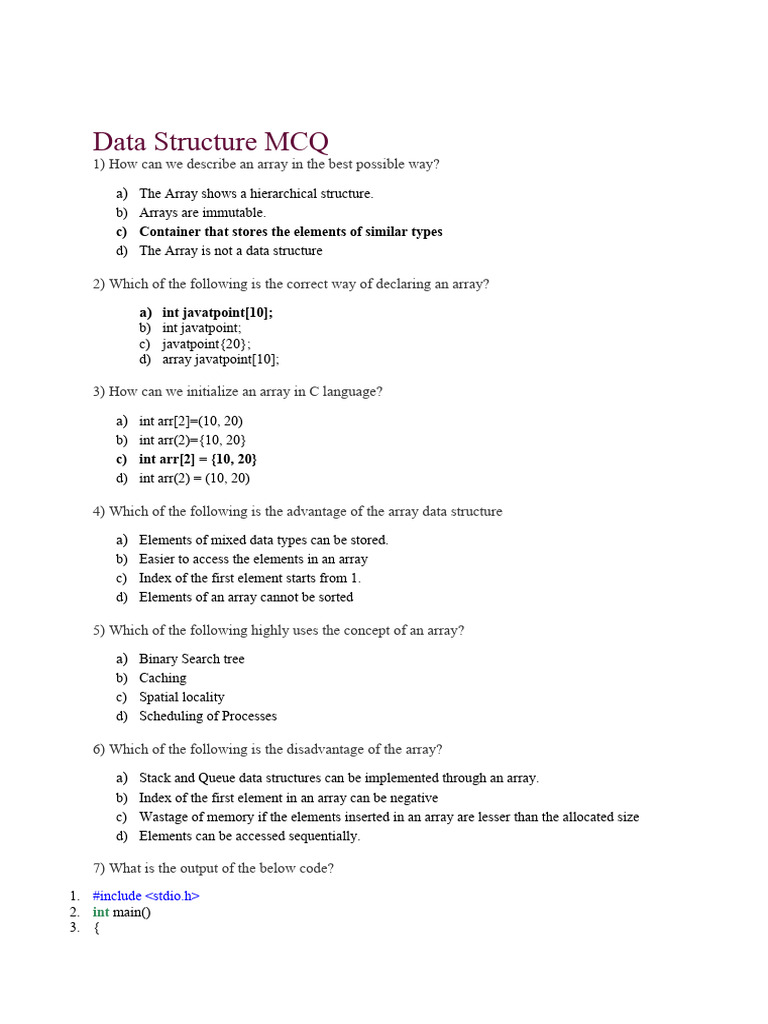 Data Structure MCQs: Arrays, Stacks, Queues | PDF | Queue (Abstract Data Type) | Computing