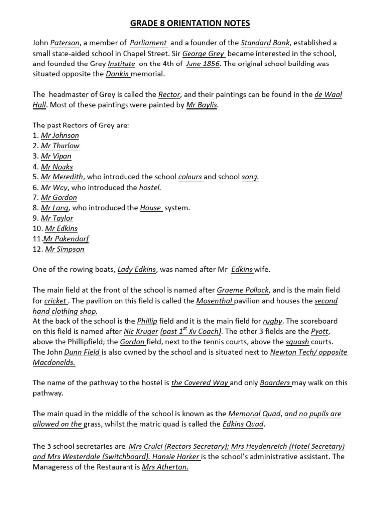 Grade 8 Orientation Notes | PDF | Art