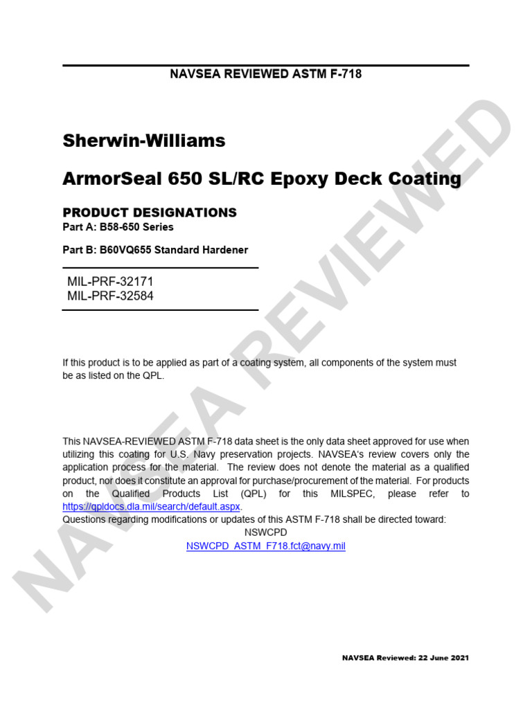 SW ArmorSeal 650 32584 22JUN2021 | PDF | Coating | Volatile Organic ...
