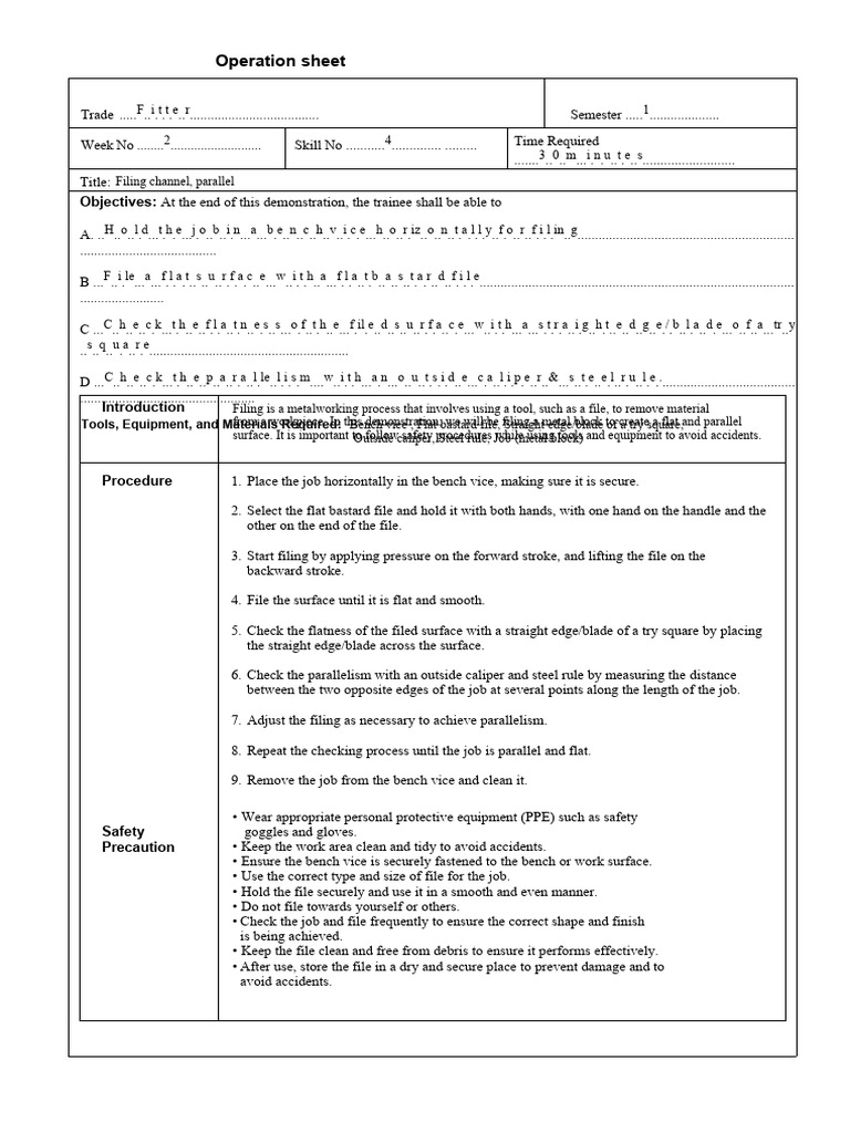OPERATION SHEET (1) | Download Free PDF | Blade | Tools