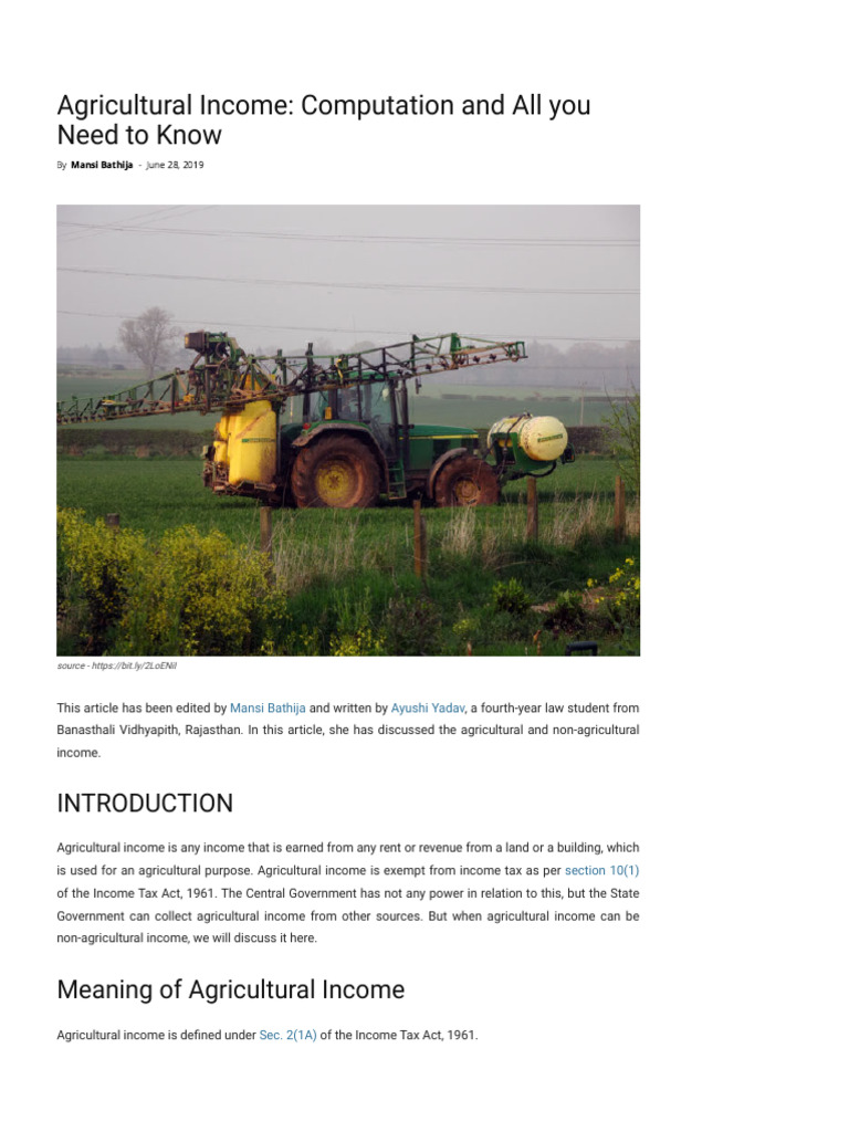 Agricultural Income - Computation and All You Need To Know | PDF ...