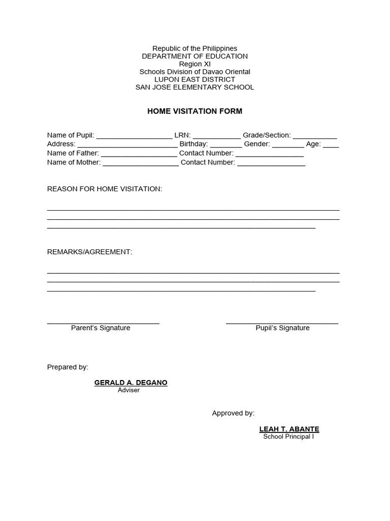 Home Visitation Form | PDF