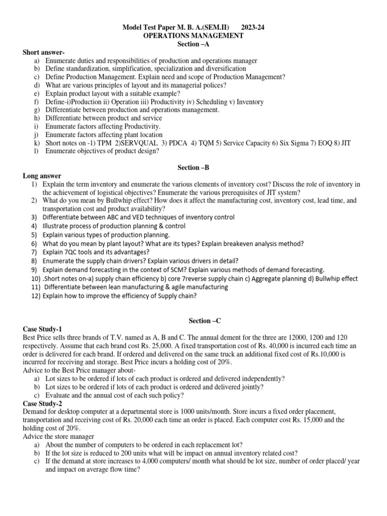 MBA Operations Management Guide | PDF | Operations Management | Product ...