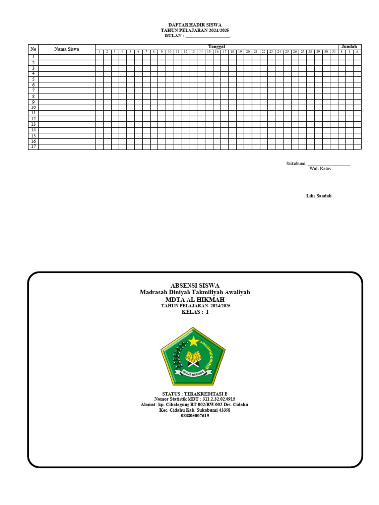 Absen kelas 1 2024 2025 | PDF