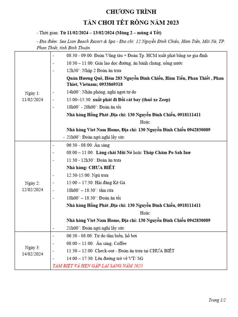 Chuong Trinh An Choi Mui Ne Tet 2024 | PDF