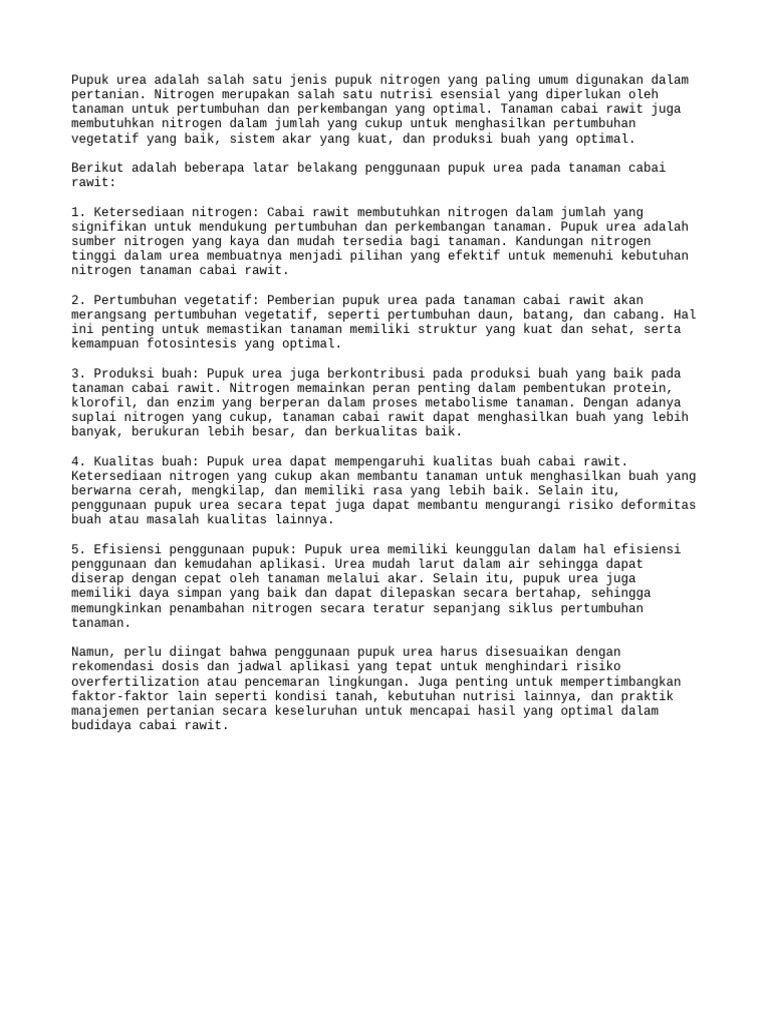 Manfaat Pupuk Urea untuk Cabai Rawit | PDF | Kesehatan Holistik | Sains ...