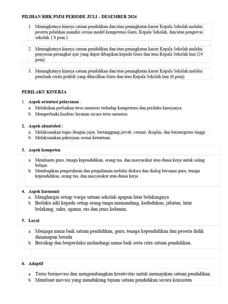 Pilihan RHK PMM Periode Juli 2024 | PDF