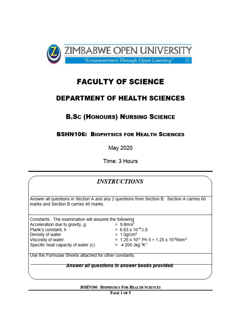 Faculty of Science: Department of Health Sciences B.S (H) N S | PDF ...