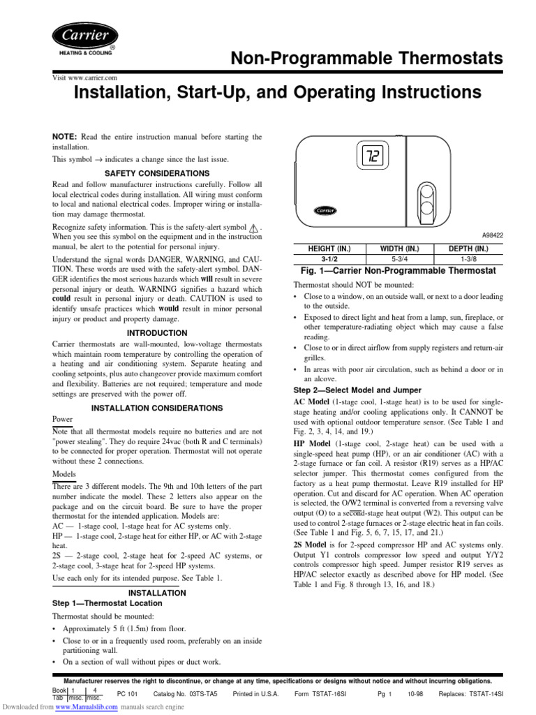 Nonprogrammable Thermostats | PDF | Thermostat | Electrical Connector