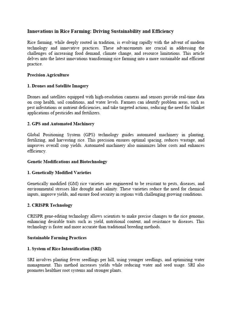 Innovations in Sustainable Rice Farming | PDF | Agriculture | Rice