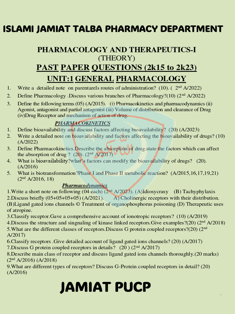 Pharmacology Ijt Past Paper-1 | Download Free PDF | Acetylcholine ...