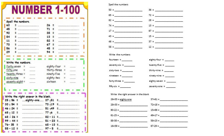 Numbers Worksheet 1-100 | PDF | Teaching Methods & Materials