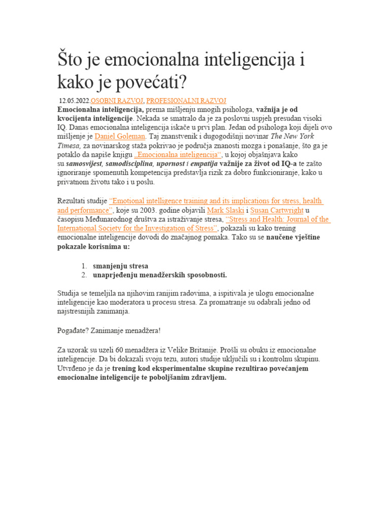 Emocionalna Inteligencija | PDF