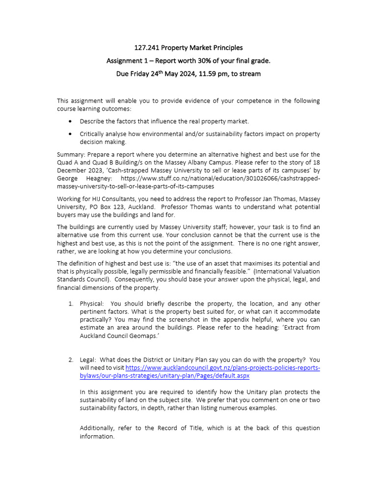 127.241 Assignment 1 2024 | PDF | Sustainability | Property