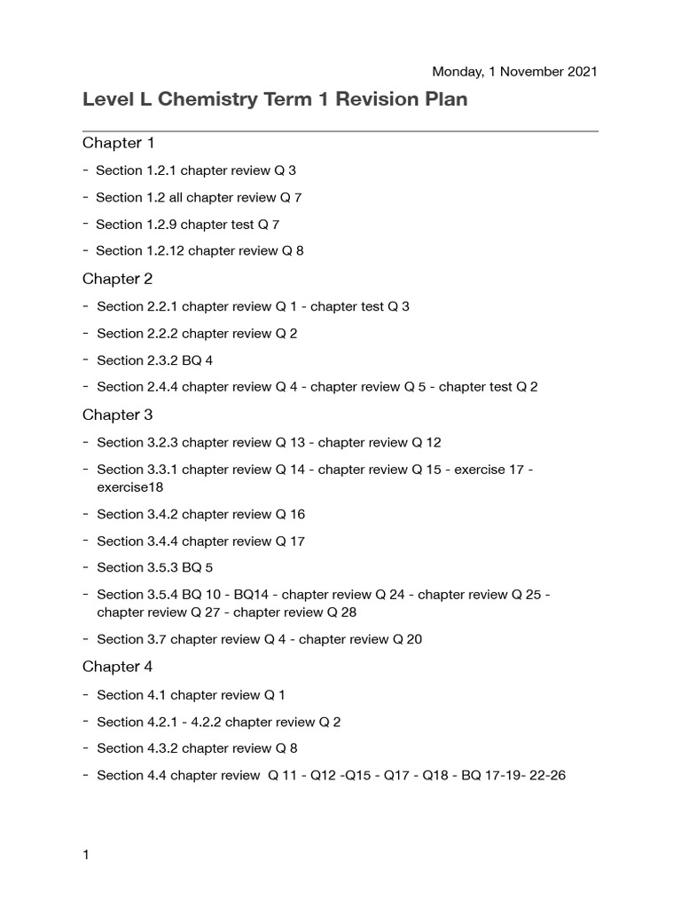 LEVEL L Term 1 Revision Plan | PDF | Science & Mathematics