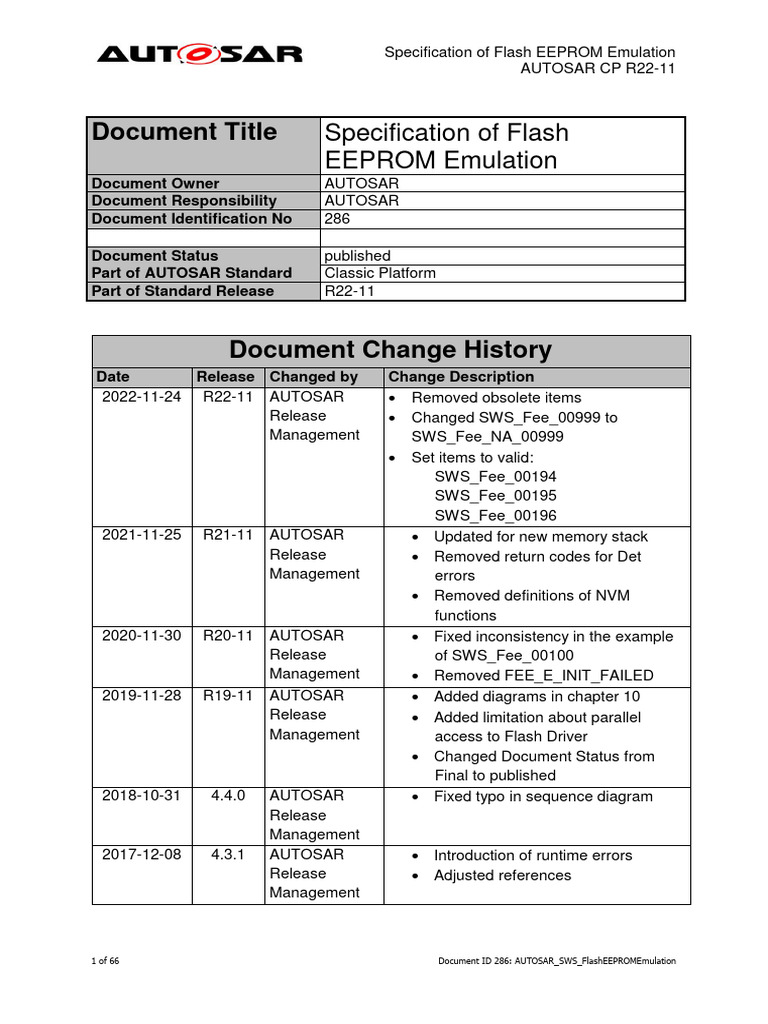 AUTOSAR SWS FlashEEPROMEmulation | PDF | Emulator | Flash Memory
