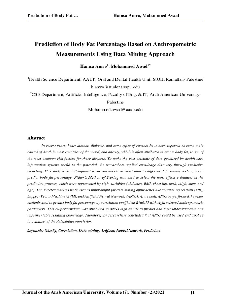 Body Fat Precantage Prediction-2021-2 | PDF | Support Vector Machine | Body Mass Index