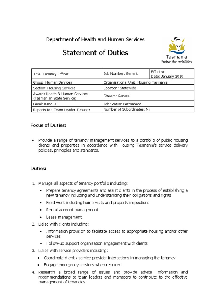 Statement of Duties: Department of Health and Human Services | PDF ...