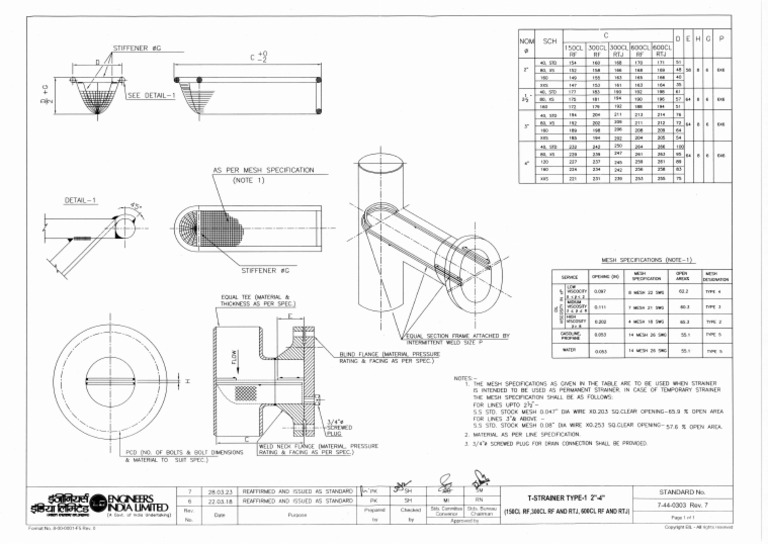 7-44-0303 Rev 7 - EIL STD FOR BW T-STRAINER 2-4 INCH | PDF