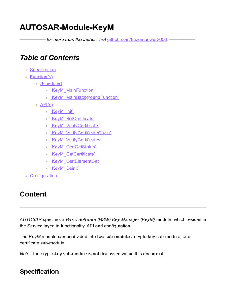 AUTOSAR Module-KeyM | PDF | Computer Data | Software Development