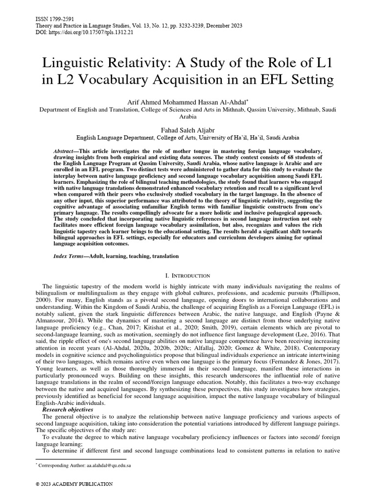 Linguistic Relativity - A Study of The Role of L1 in L2 Vocabulary ...