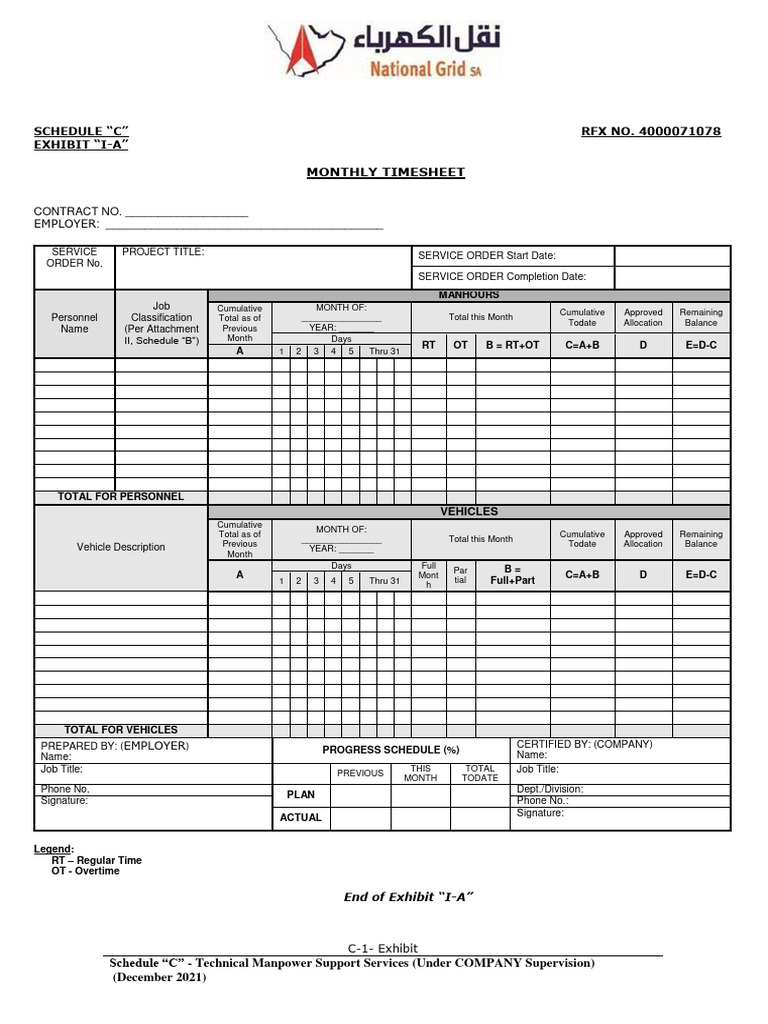 SCHEDULE C Time Sheet 4400017172 | PDF