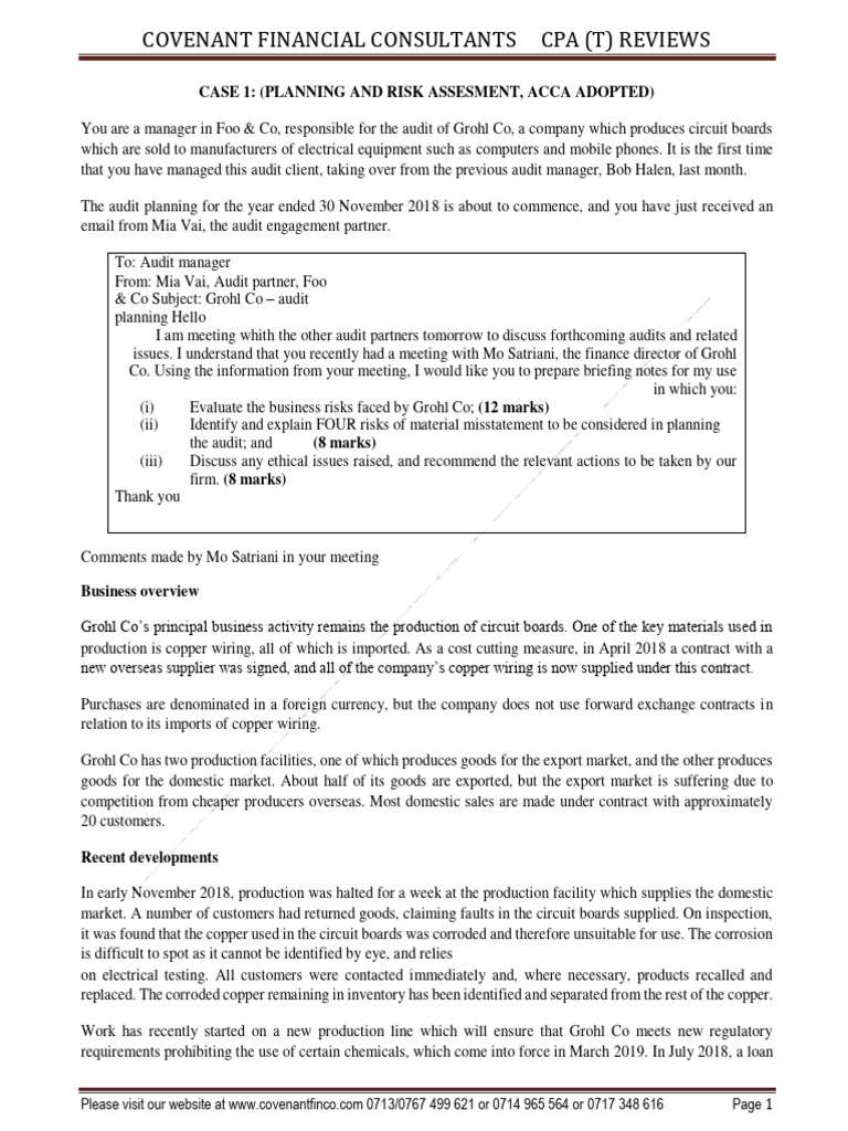 Planning, Materiality and Audit Risk Case Studies | PDF | Audit | Inventory