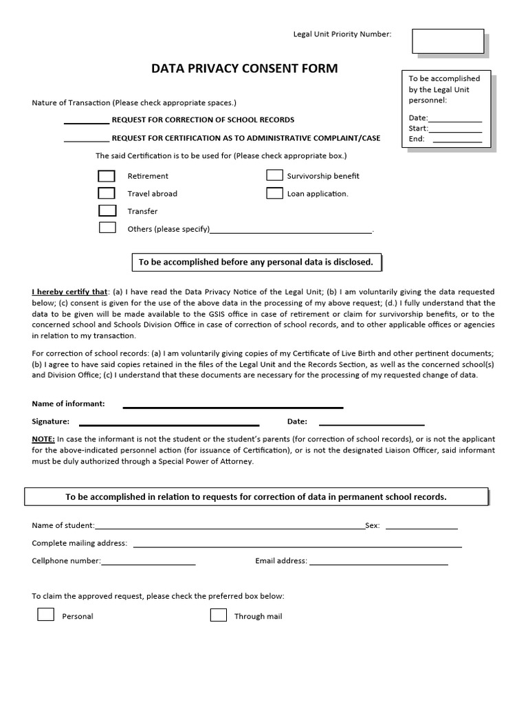Data Privacy Consent Form | PDF | Birth Certificate