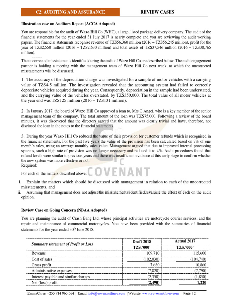 Auditing Case Studies: Wazo Hill & Crash Bang | PDF | Audit | Going Concern