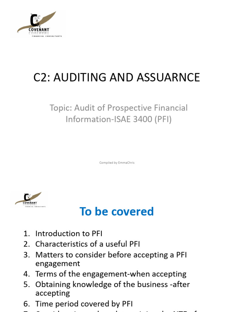 Audit of Prospective Financial Information-IsAE 3400 (PFI) Handout ...