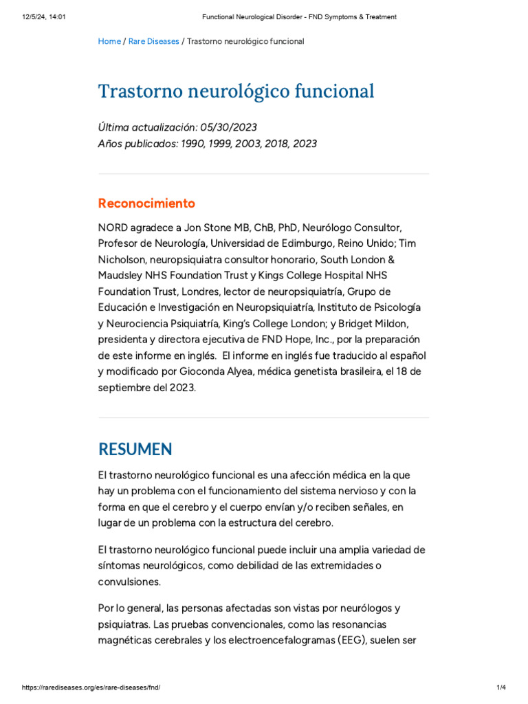 Functional Neurological Disorder - FND Symptoms & Treatment | PDF ...