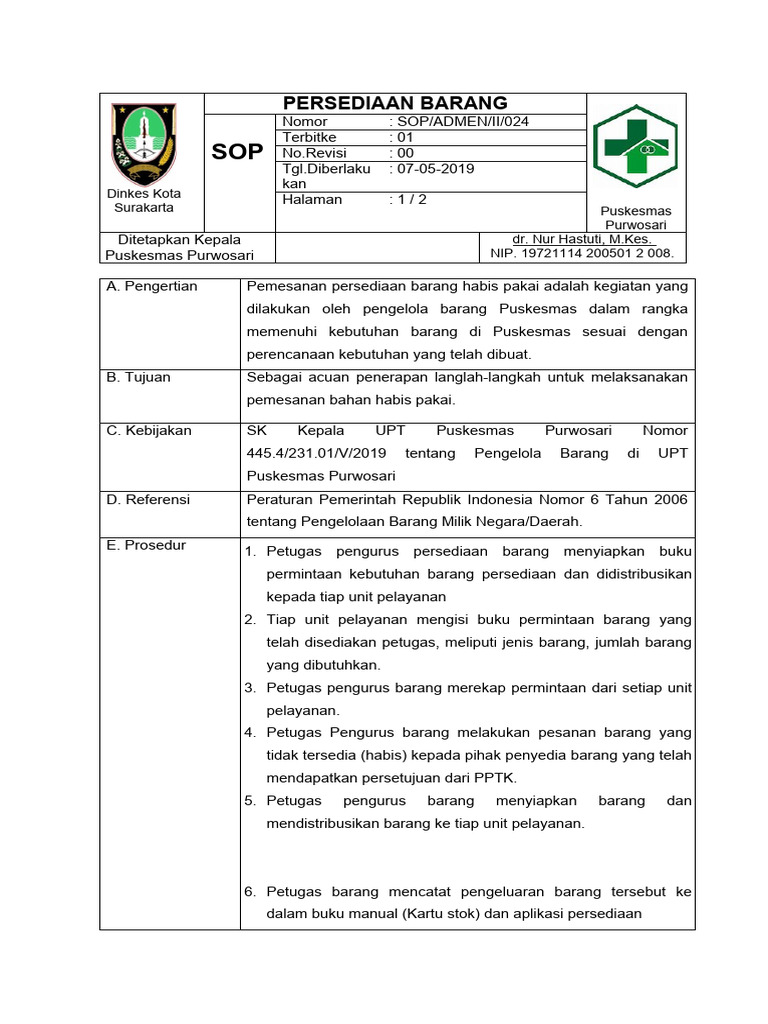 Sop Persediaan Barang Fix | PDF