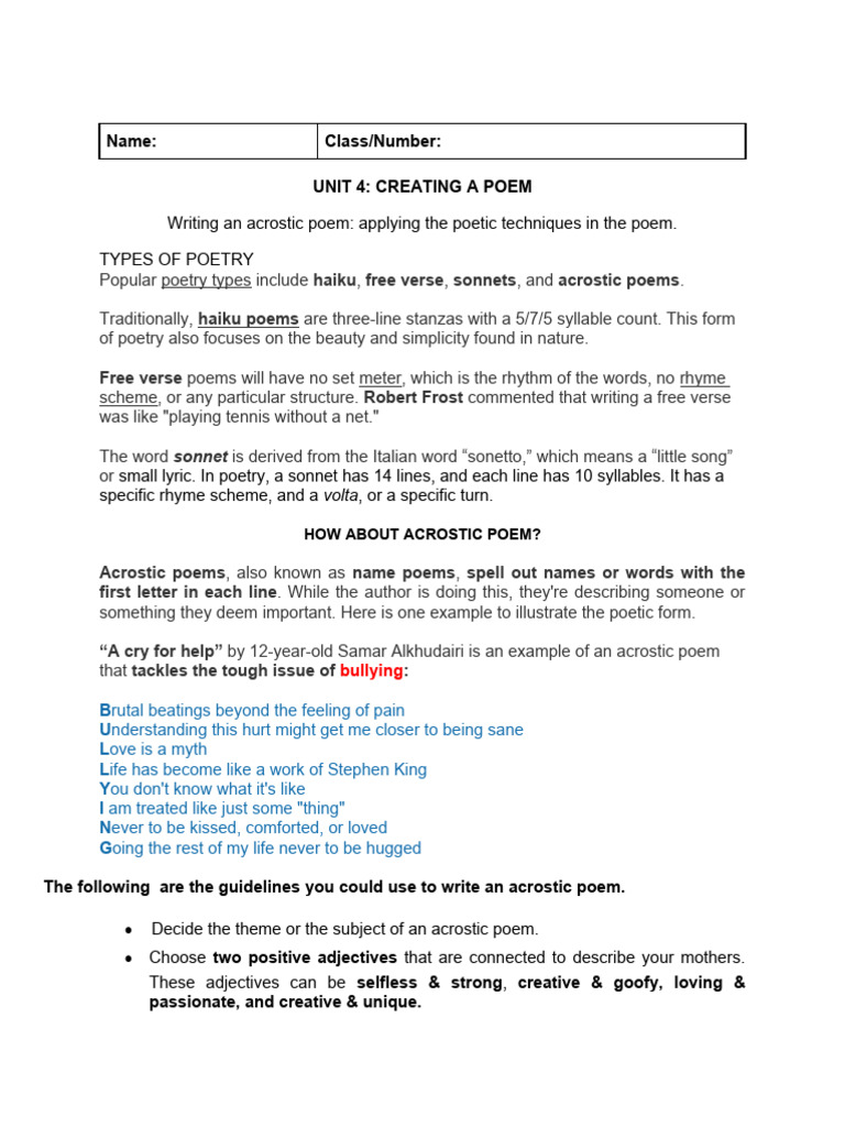 Creating An Acrostic Poem | PDF | Poetry | Poetics